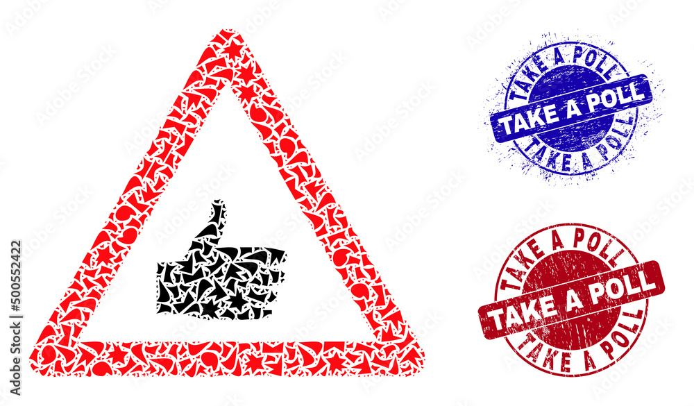 Round TAKE A POLL rubber stamp imitations with word inside round shapes ...