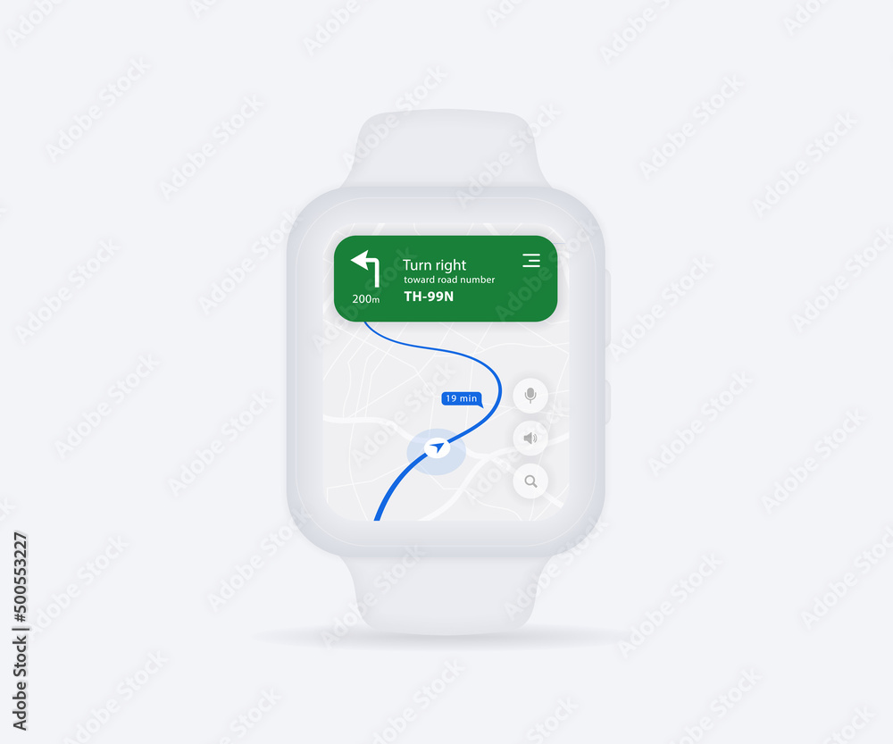 Smartwatch Map GPS navigation app ux ui concept, clock map application, App search map ...