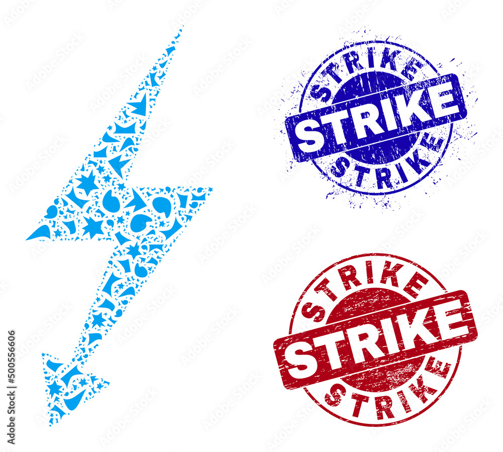 Round STRIKE rubber stamp seals with text inside round forms, and ...