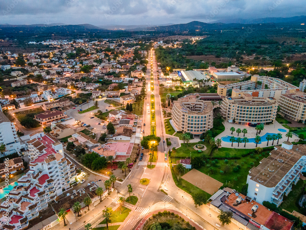 Evening in Sa Coma, Mallorca Photo from Drone ภาพถ่ายสต็อก | Adobe Stock