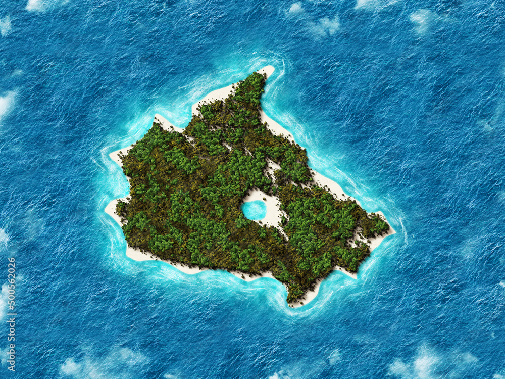 3D rendering green forest island map of Canada, Canada map on the ocean ...