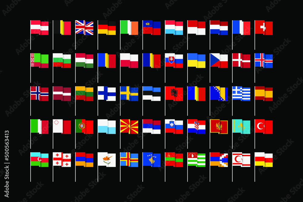 Flags of states and dependent territories of Europe. Unusual, toy ...