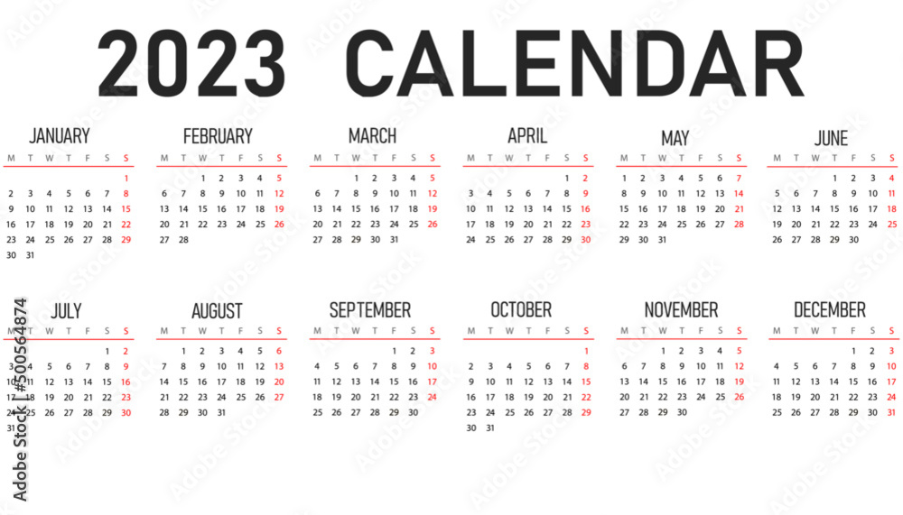 Horizontal vector design of 2022 and 2023 year calendars. 2022 and 2023 ...