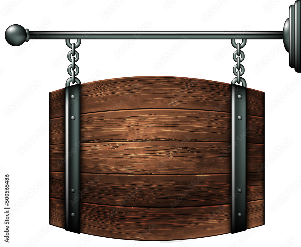 Sign design for a pub or wine bar in the form of a barrel on chains ...
