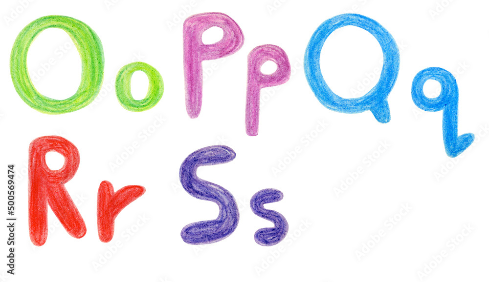 Hand drawn alphabet. O P Q R S letters of the alphabet drawn with wax ...