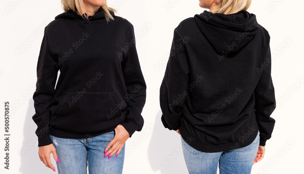 Model wearing black women's hoodie, mockup for your own design Stock ...