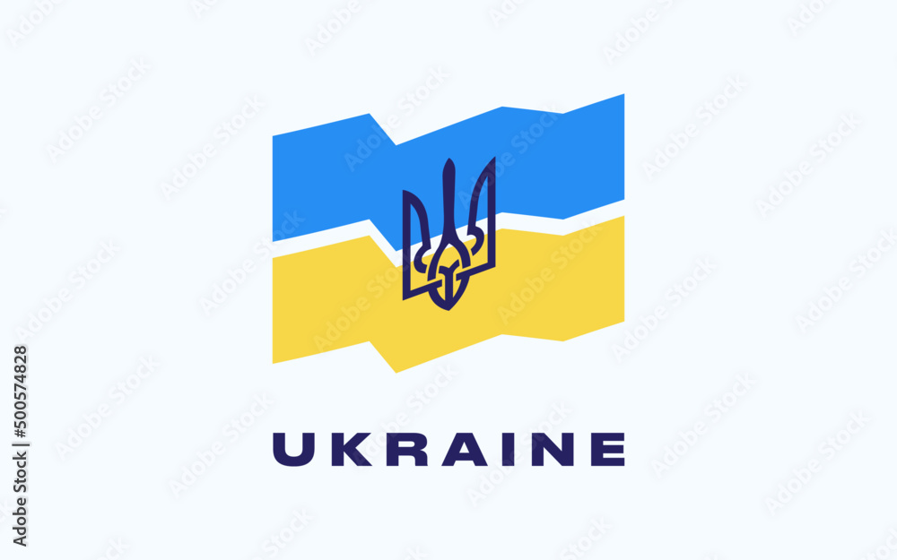 Ukrainian trident symbol over flag of Ukraine, modern minimalism design ...