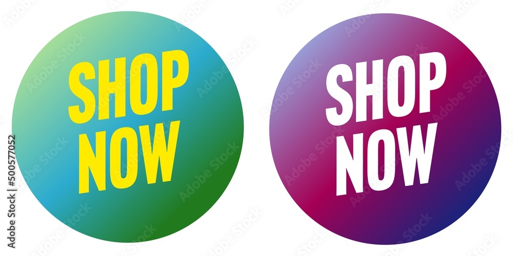 Shop now round sticker set with gradient design. Promotion badge vector ...
