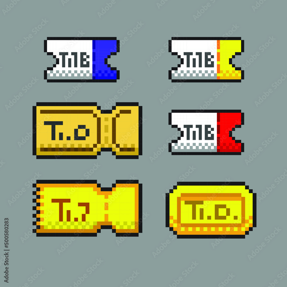 ticket set with different shape in pixel art style Stock Vector | Adobe ...