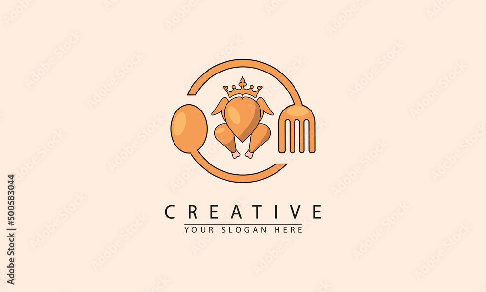 vector logo of chicken meat with a crown circled fork and spoon Stock ...