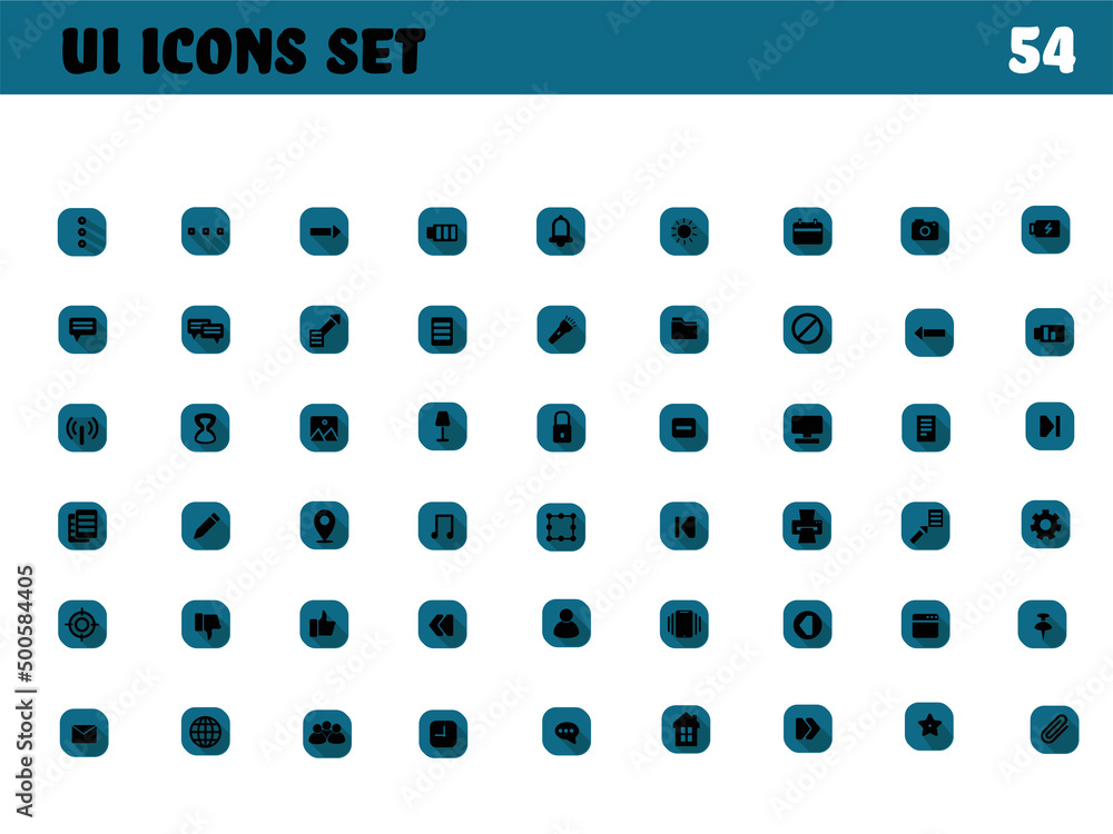 54 User Interface Teal And Black Icon Or Symbol Set. Stock Vector ...