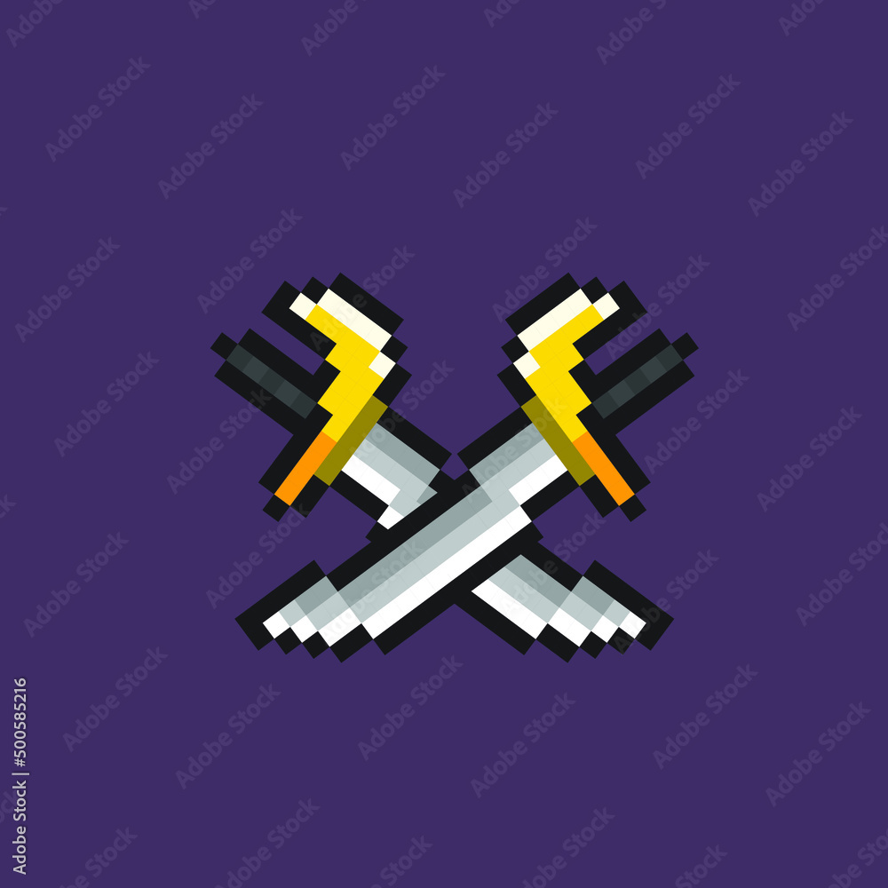 crossed pirate sword in pixel art style Stock Vector | Adobe Stock