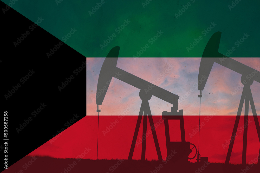 Kuwait oil industry concept, industrial illustration. Kuwait flag and ...