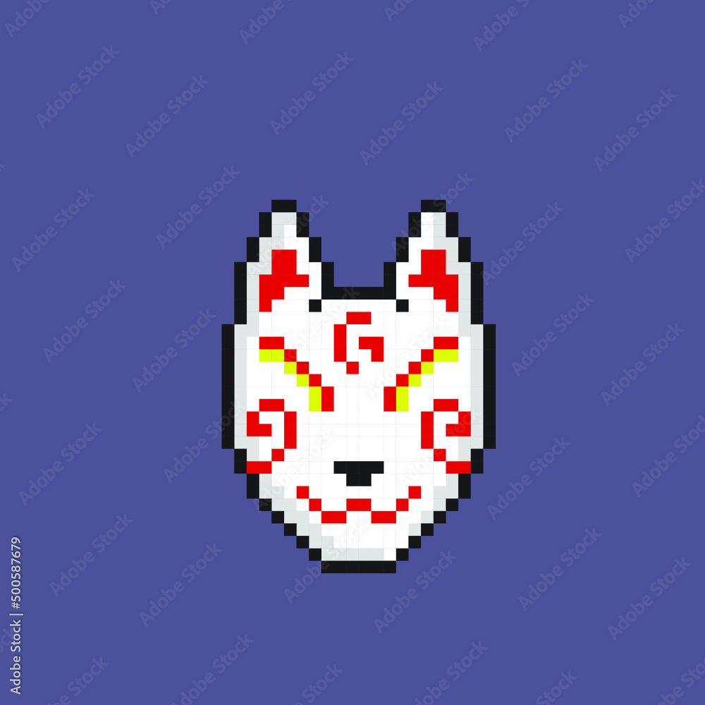 white fox mask in pixel art style Stock Vector | Adobe Stock