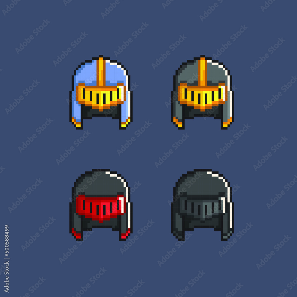 medieval helm set with different color in pixel art style Stock Vector ...