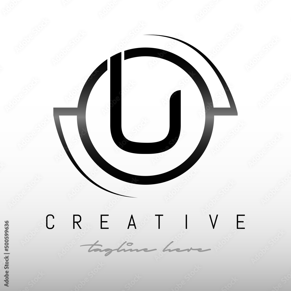 Initial U letter Black Color With White Background Logo Design vector ...