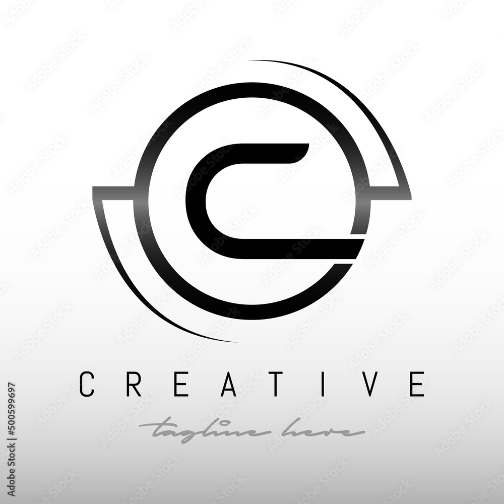 Initial C letter Black Color With White Background Logo Design vector ...