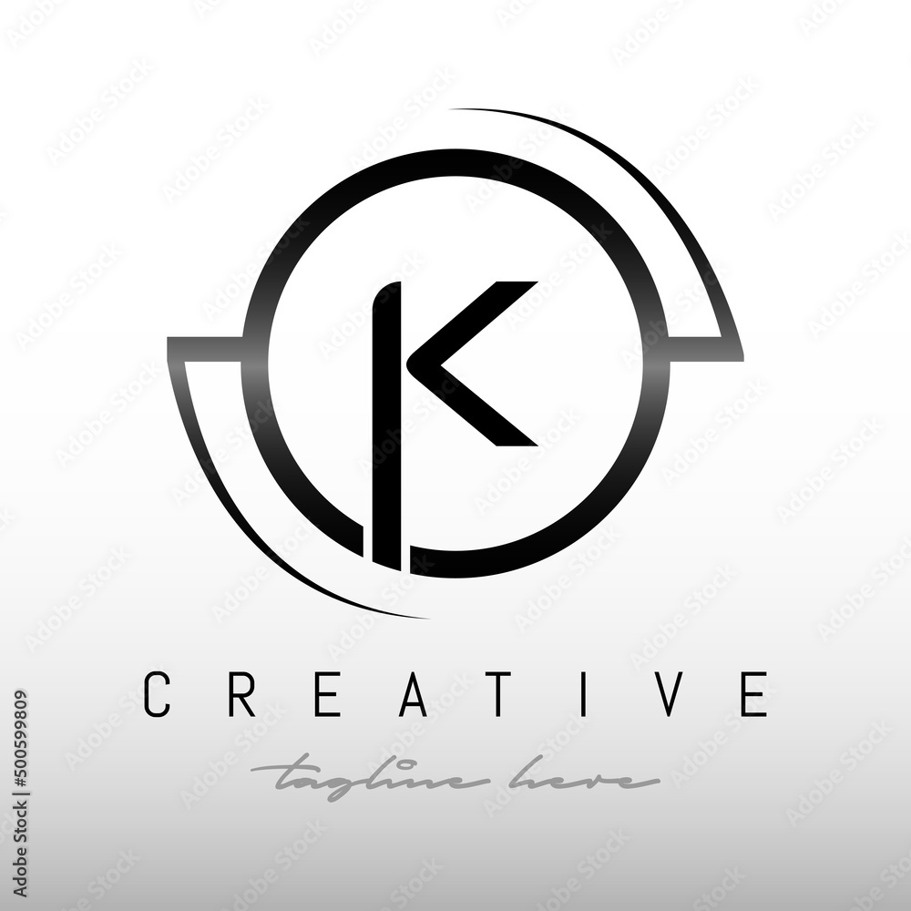 Initial K letter Black Color With White Background Logo Design vector ...