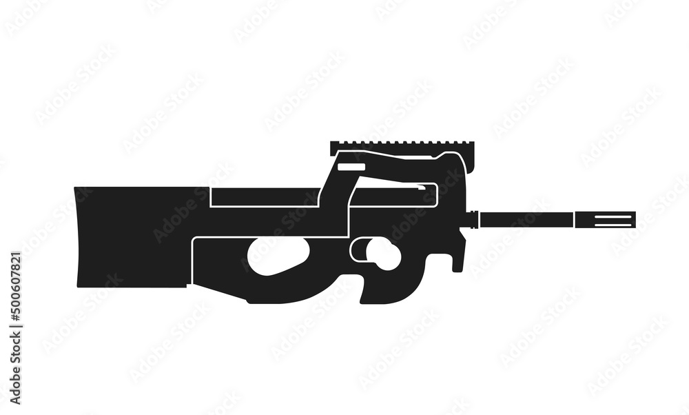 submachine gun fn ps90. weapon and army symbol. isolated vector image ...