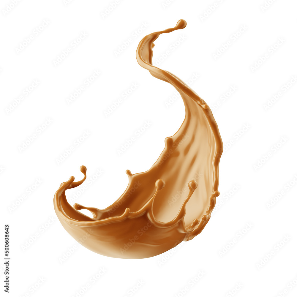 3d render, abstract wavy shape of liquid caramel splash, toffee or ...