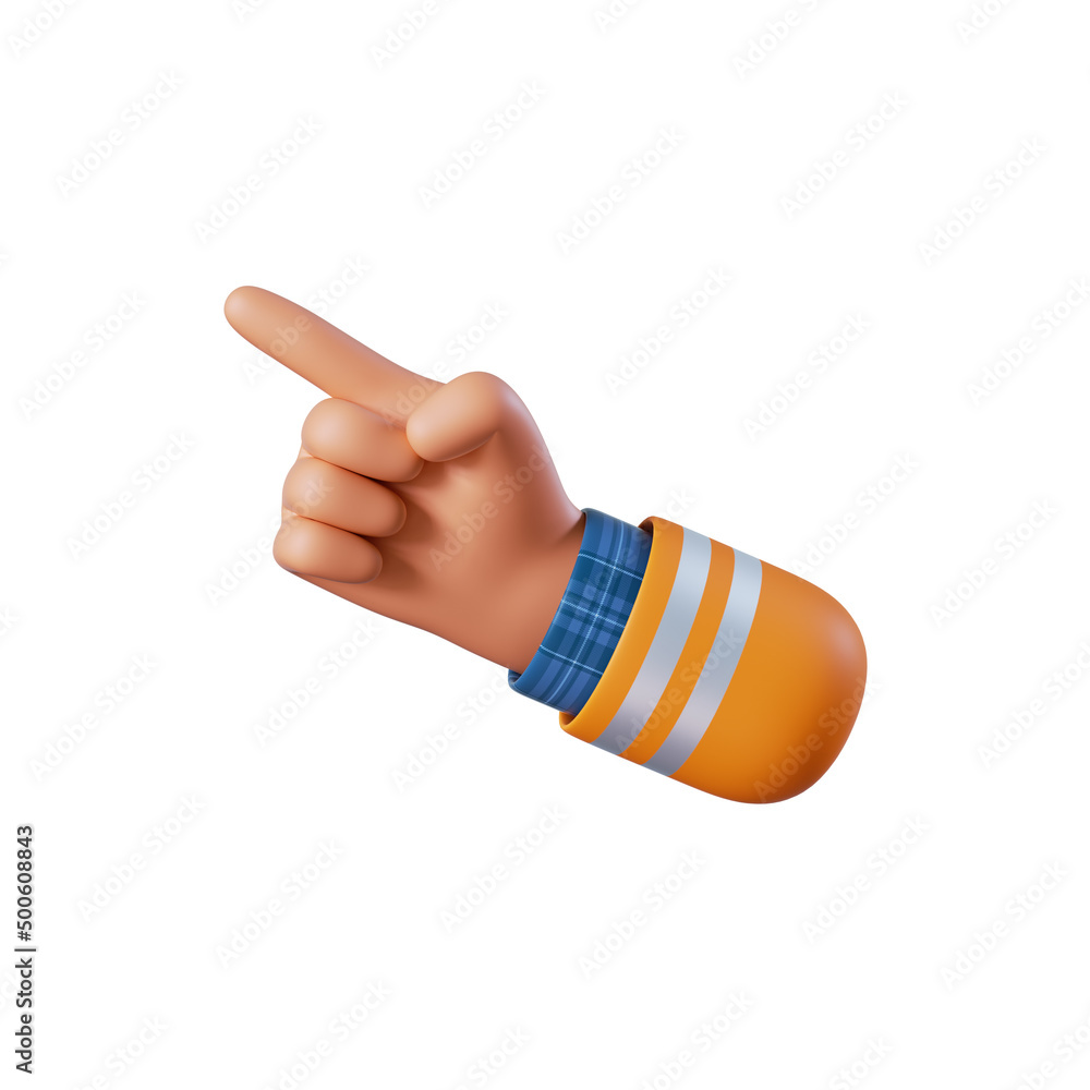 3d render, cartoon human hand shows direction with index finger ...