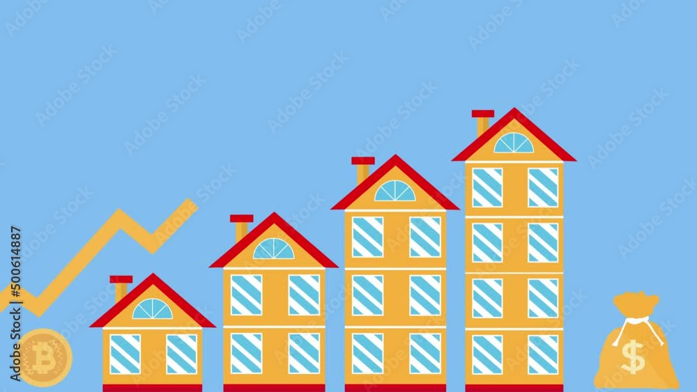 Real estate business rising and building increasing 4K animation. Home ...