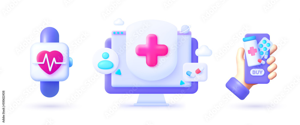 Medical 3d illustration set. Pulse smart, great design for any purposes ...