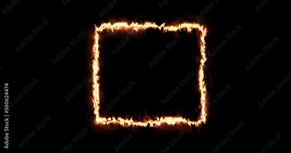 Fiery yellow red rectangle on a black background. Abstract rectangle ...