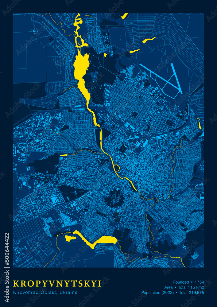 City Kropyvnytskyi Ukraine Vector Poster Highly Detailed Map In ...