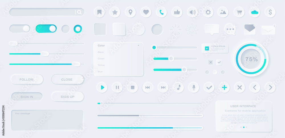 User interface elements. Collection of icons for development of apps ...