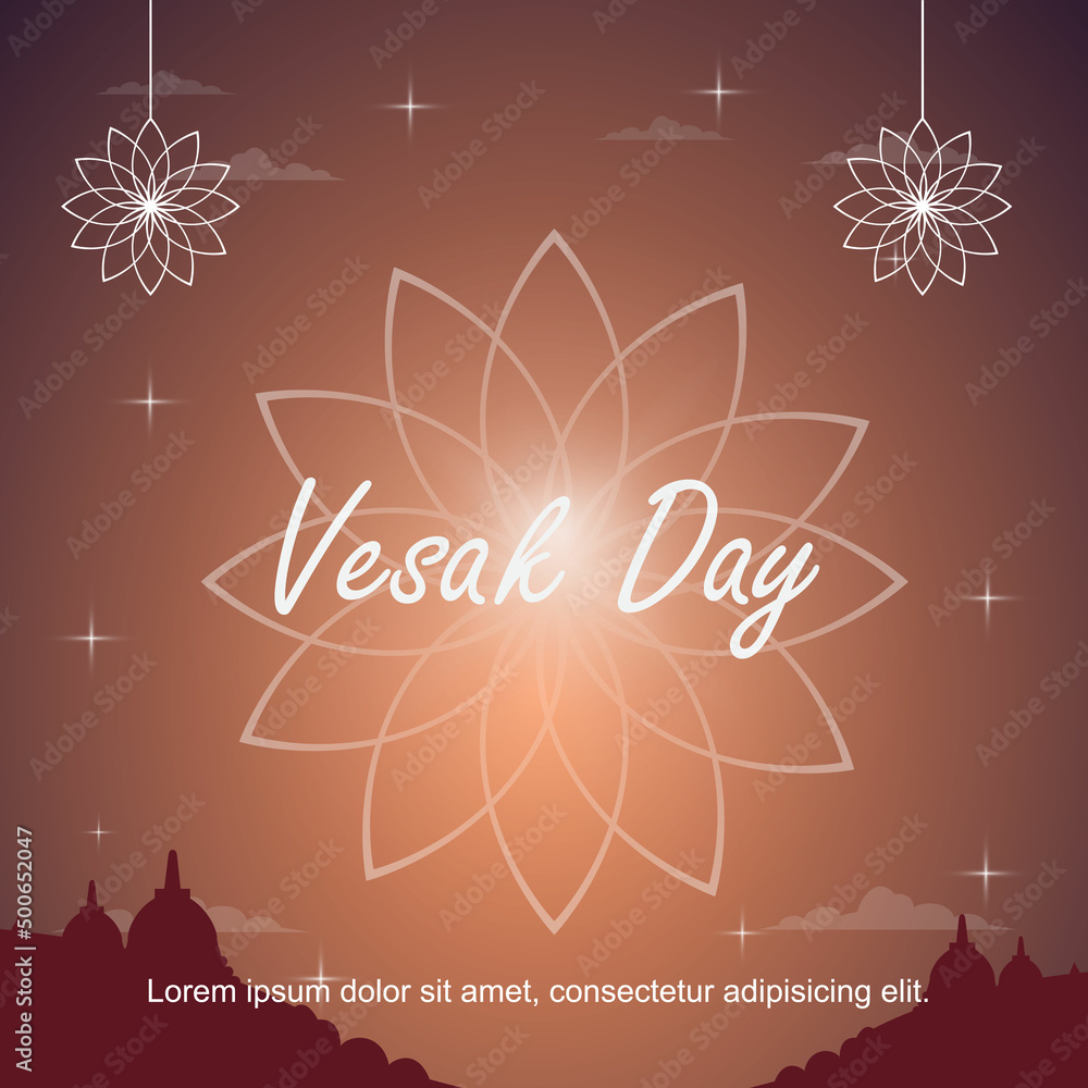 Simple Happy Vesak Day Brown Background with illustration of a lotus ...