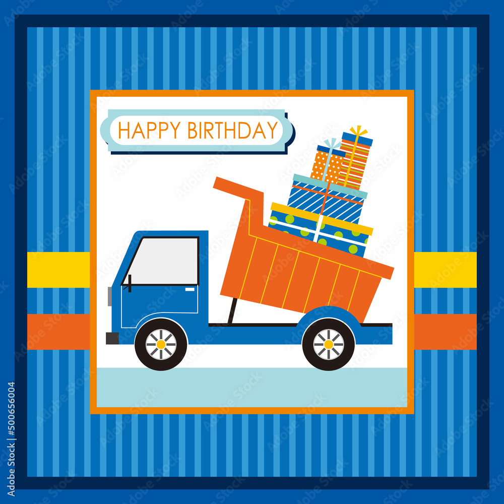 Happy birthday card design with truck and presents Stock Vector | Adobe ...