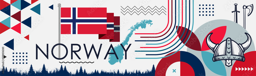 Norway national day banner design. Norwegian flag and map theme with ...