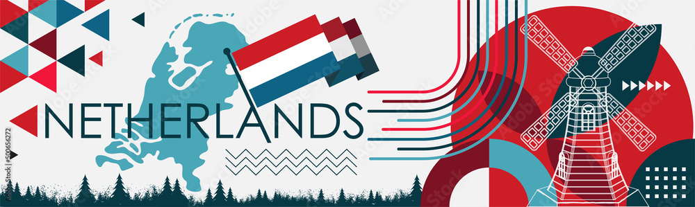 Netherlands national day banner design. Dutch flag and map theme with ...