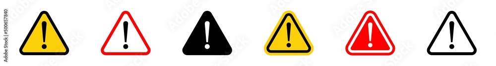 Exclamation mark on triangle sign. Warning icon set. Hazard warning ...