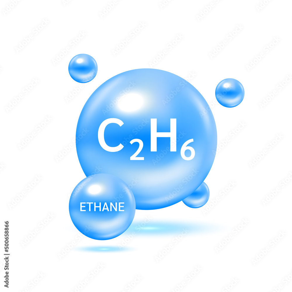 Ethane gas molecule models and Physical chemical formulas. Natural gas ...