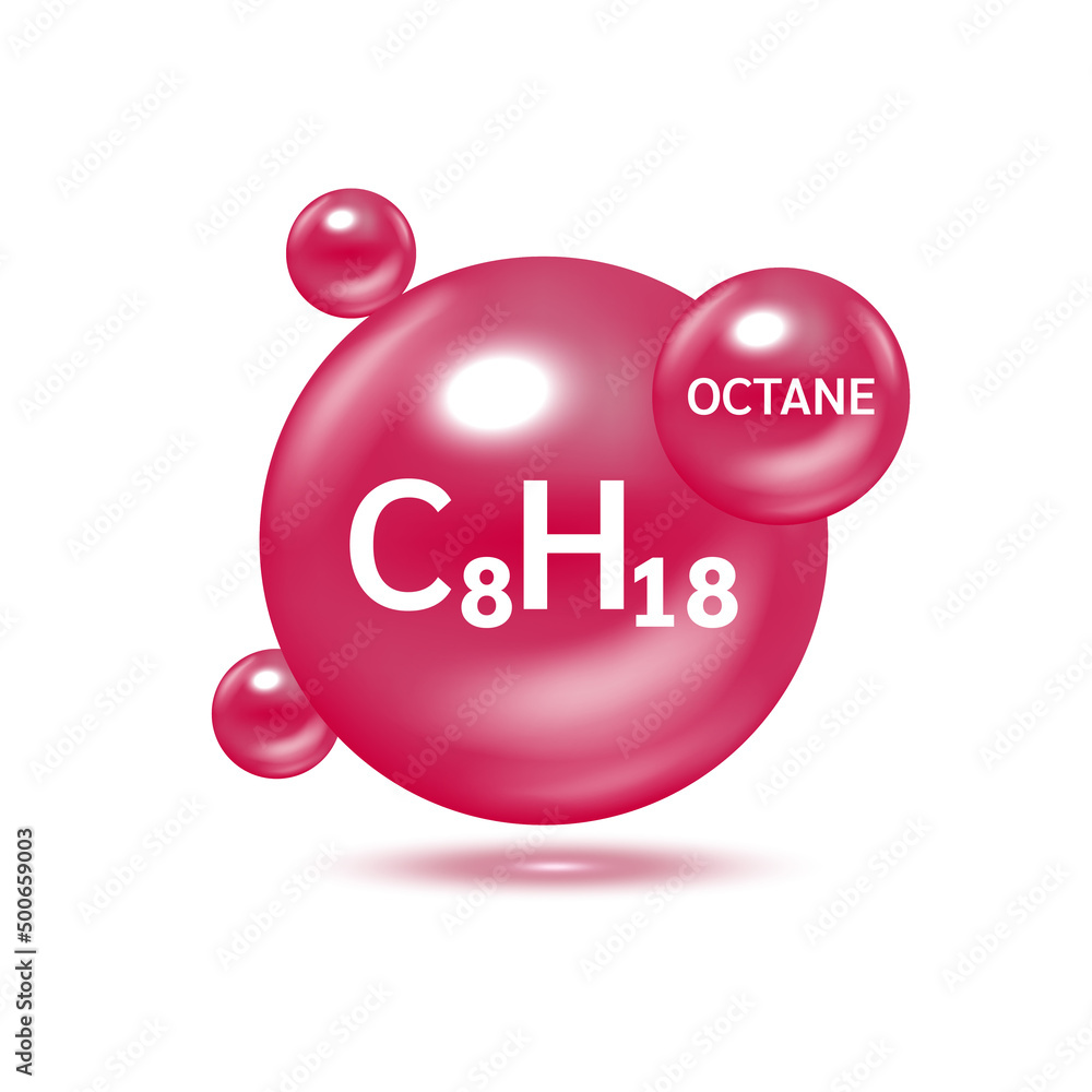 Octane gas (C8H18) molecule models and Physical chemical formulas ...