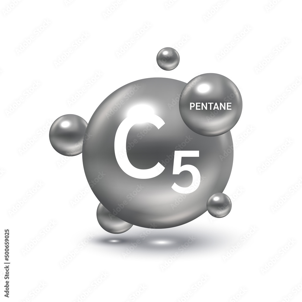 Pentane gas (C5H12) molecule models and Physical chemical formulas ...