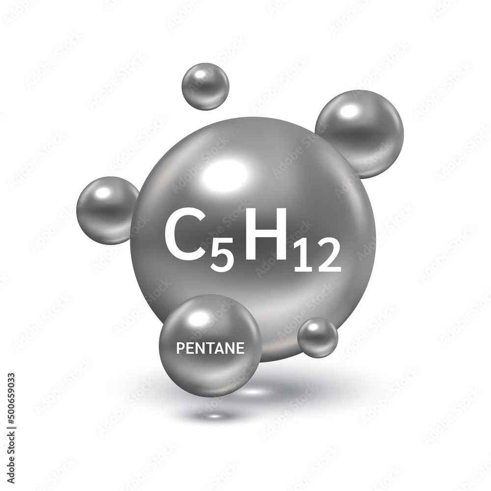 Pentane gas (C5H12) molecule models and Physical chemical formulas ...