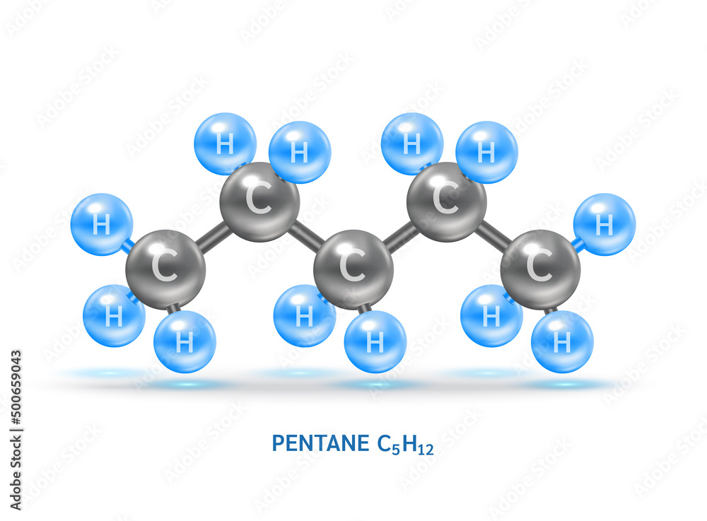 Pentane gas (C5H12) molecule models and Physical chemical formulas ...