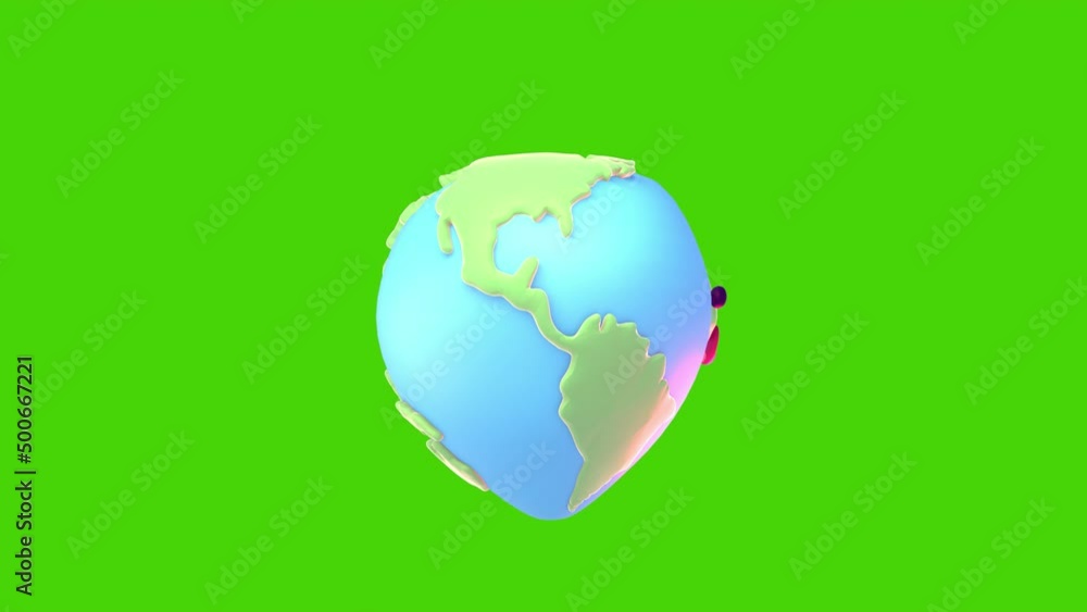 Looped cartoon heart-shaped Earth with smiling face on green screen ...