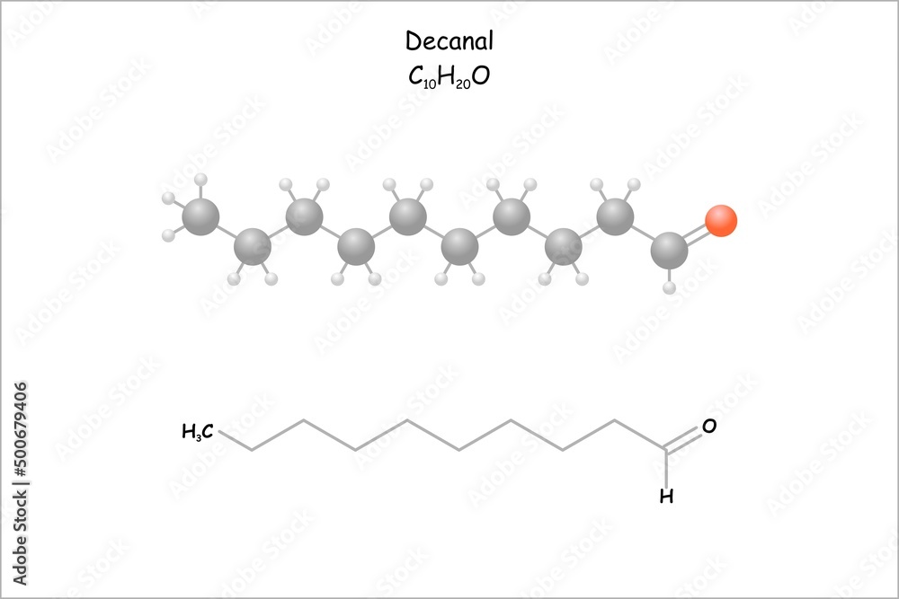 Poster Stylized molecule model/structural formula of Decanal – Wall Art ...
