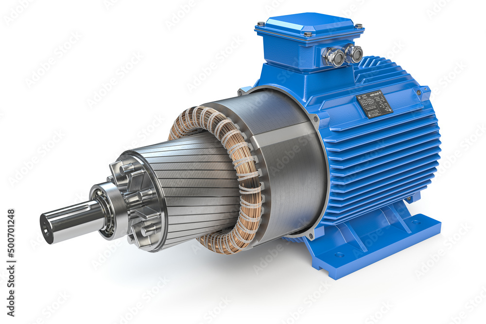 Open industrial electric motor isolated on white, Rotor and stator on a ...