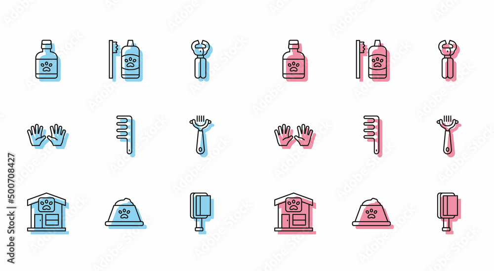 Set line Pet grooming, food bowl, Dog medicine bottle, Hair brush for ...