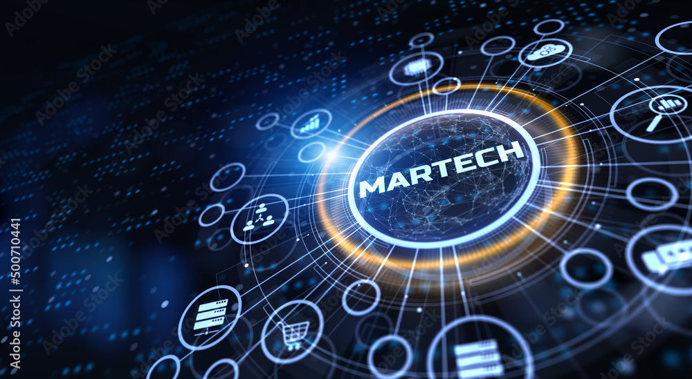 Martech marketing technology automation concept on virtual screen ...