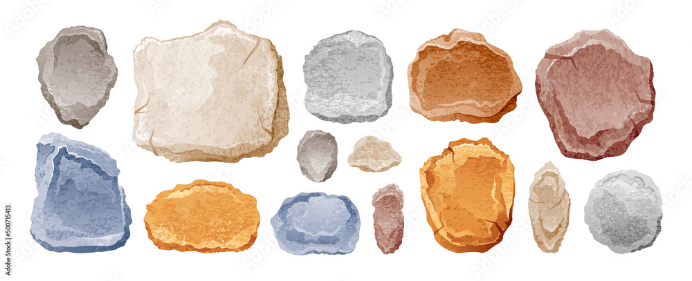 Stone vector. Rock set. Cartoon boulder isolated. Pebble texture ...
