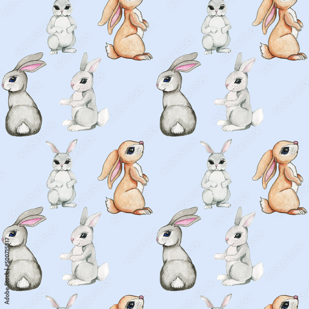 Rabbit watercolor pattern,Watercolor bunny and leaves seamless pattern ...