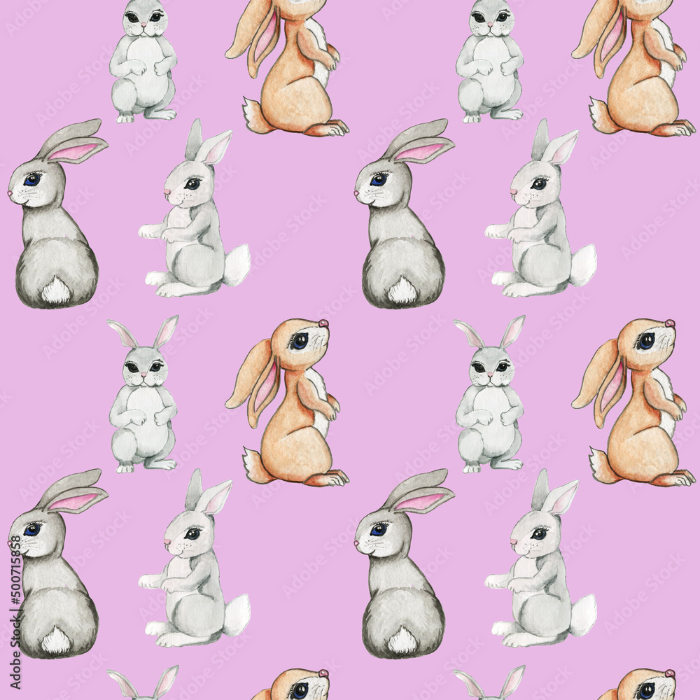 Rabbit watercolor pattern,Watercolor bunny and leaves seamless pattern ...