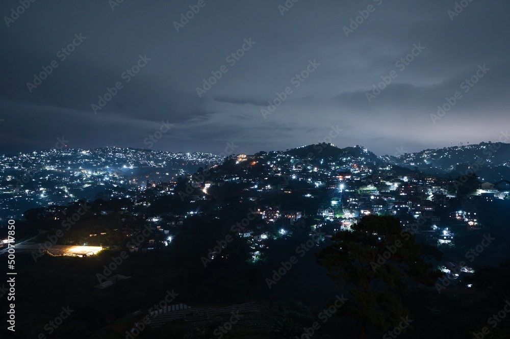 Night time landscape of highland city scape view of Baguio, Philippines ...