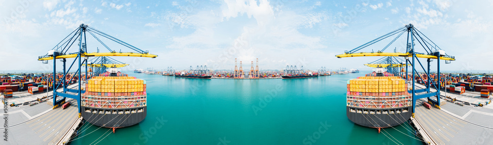 Poster Island for shipping containers port, World map with logistic ...